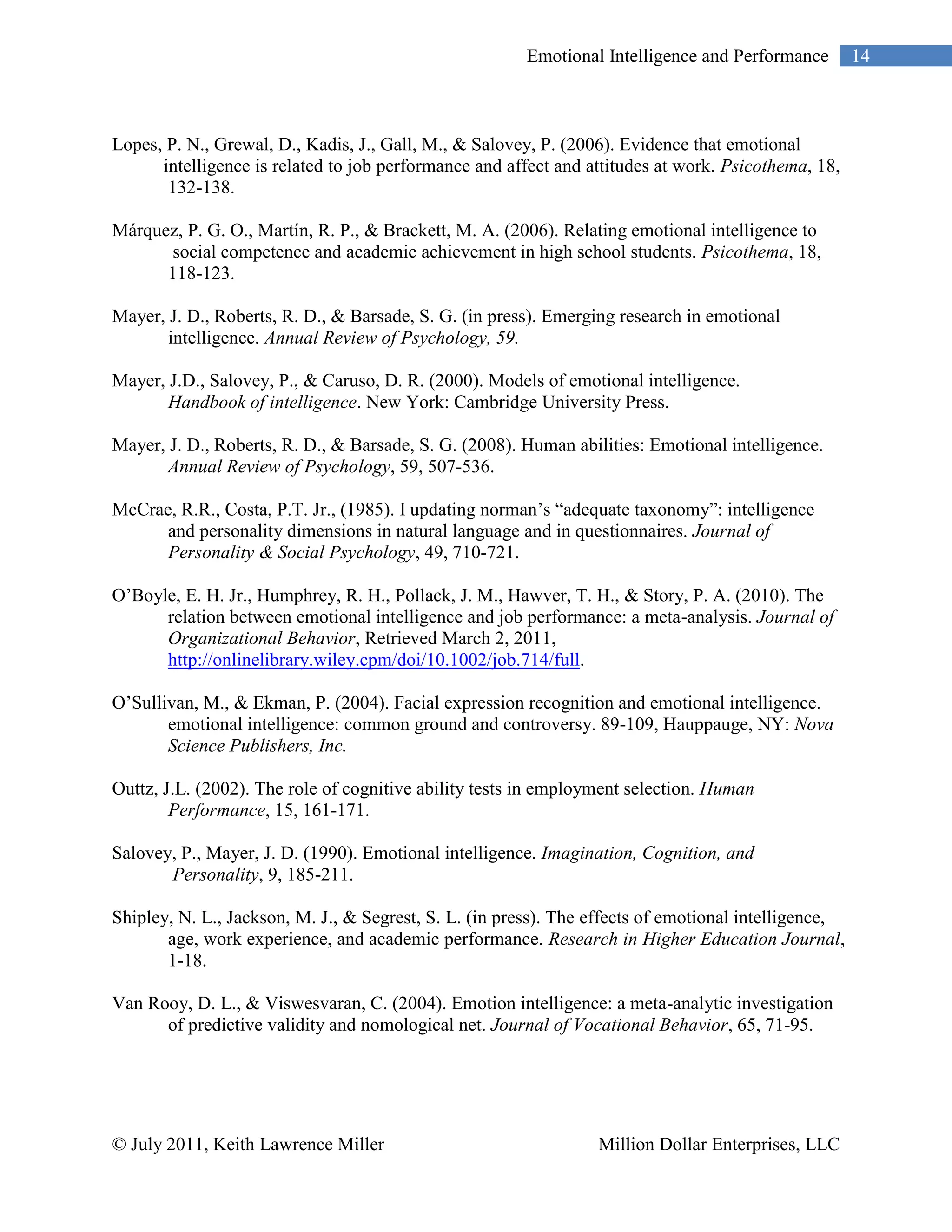 Emotional Intelligence & Performance, Keith Lawrence Miller | PDF