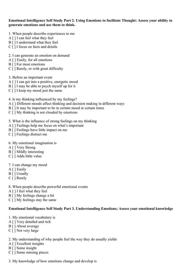 Emotional Intelligence (EI) Self Assessment / Test | PDF