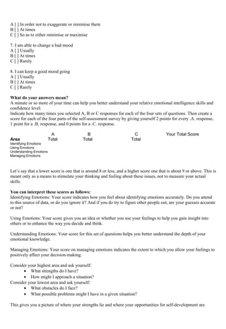 Emotional Intelligence (EI) Self Assessment / Test | DOC