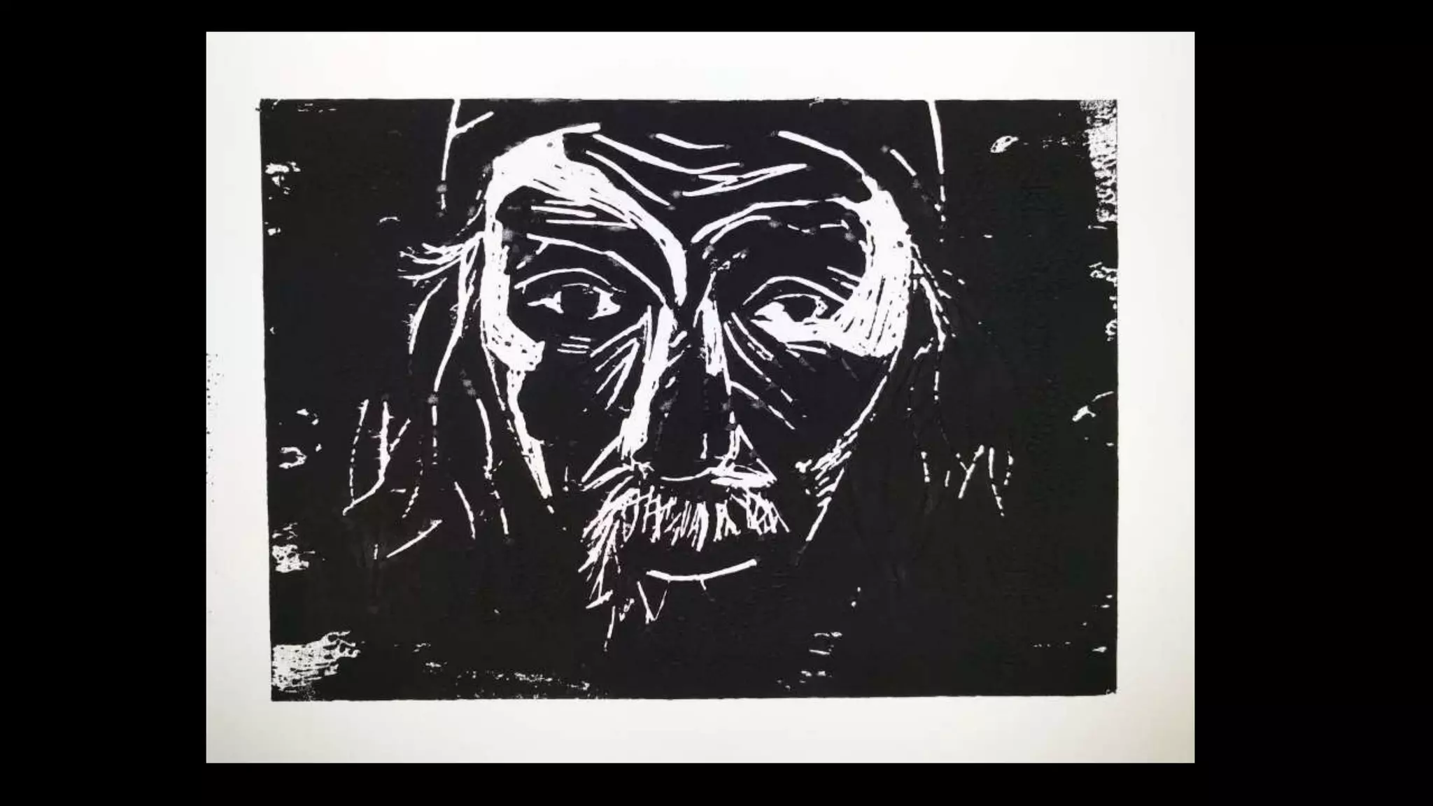 Emotional linocut portrait | PPTX