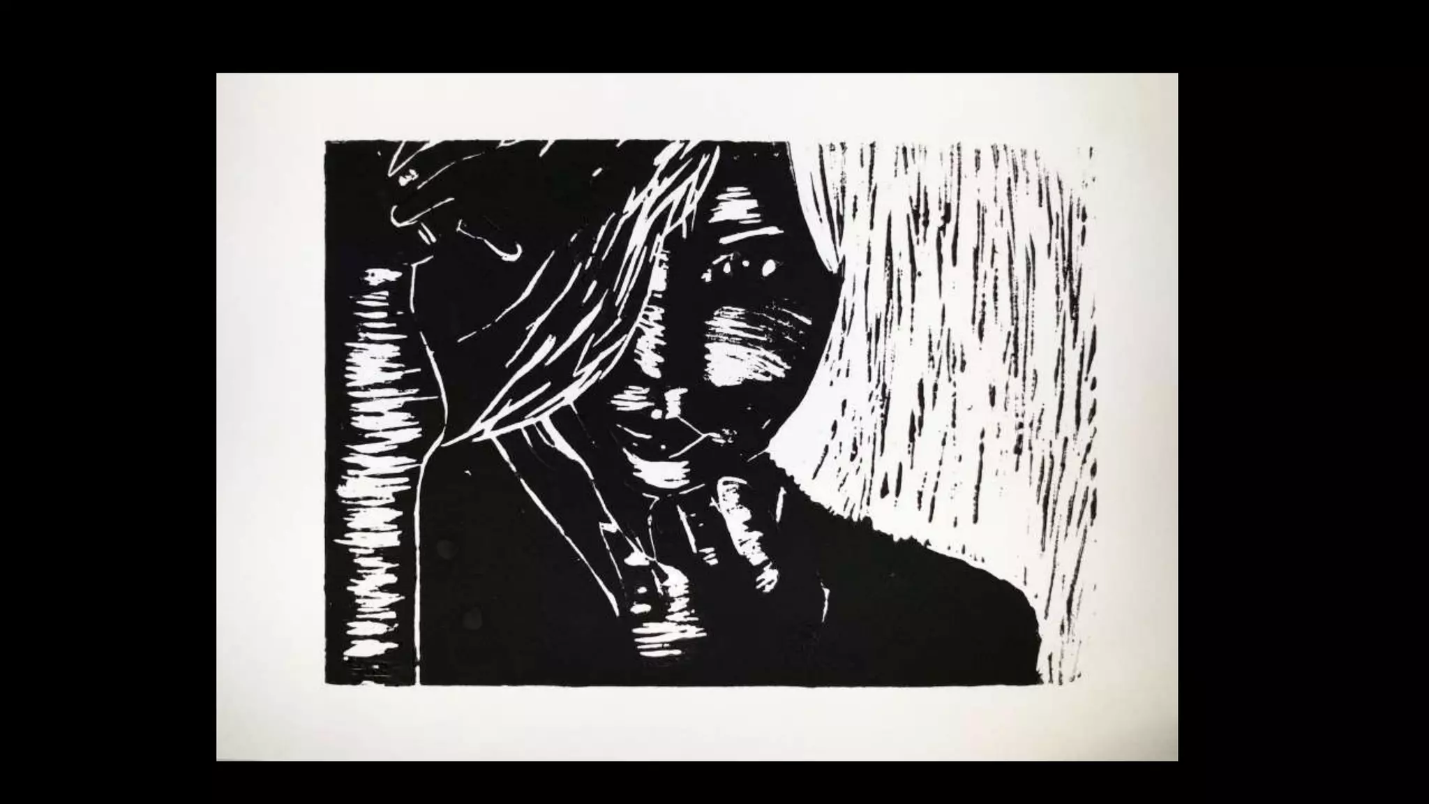 Emotional linocut portrait | PPTX