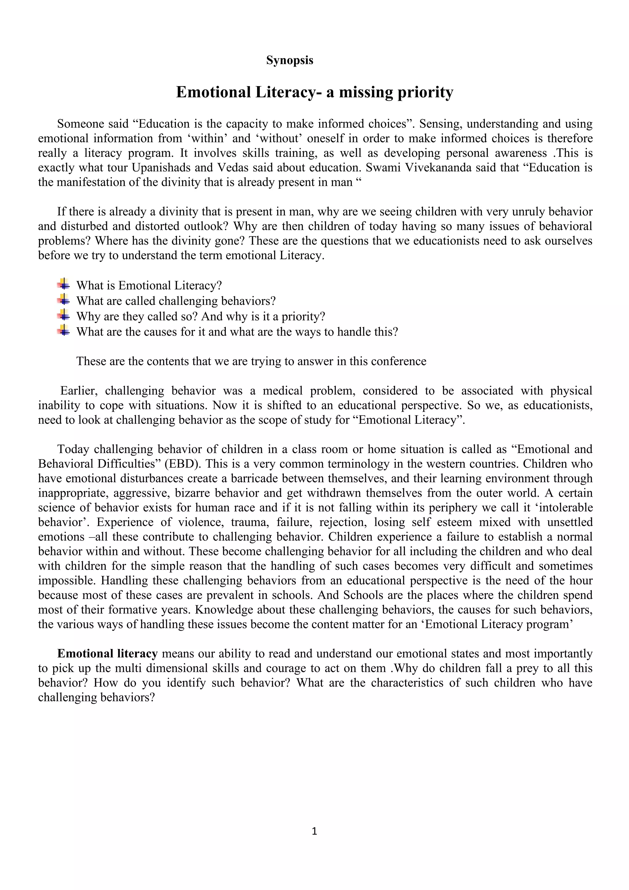 Emotional literacy a missing priority | PDF