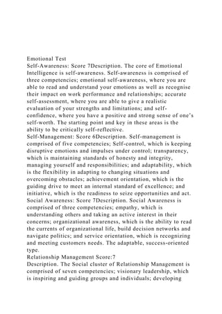 Emotional TestSelf-Awareness Score 7Description. The core o.docx
