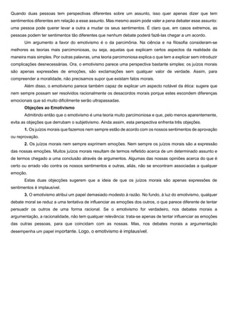 Emotivismo e suas perspectivas filosóficas, bem como seus contrastes em ...