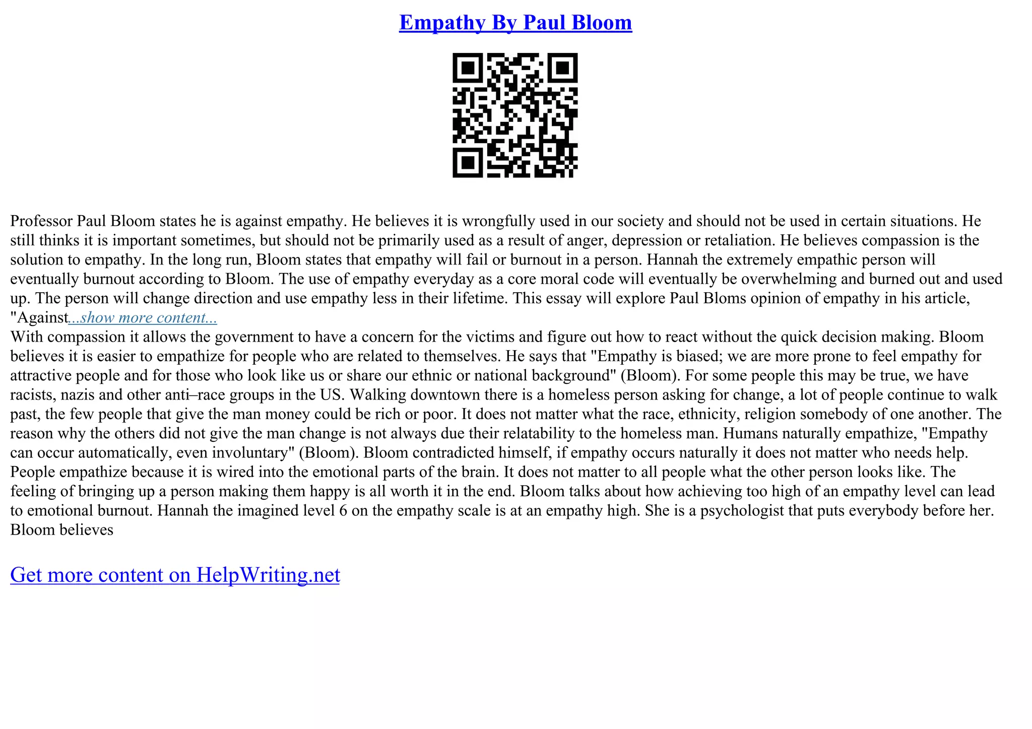 Empathy By Paul Bloom | PDF