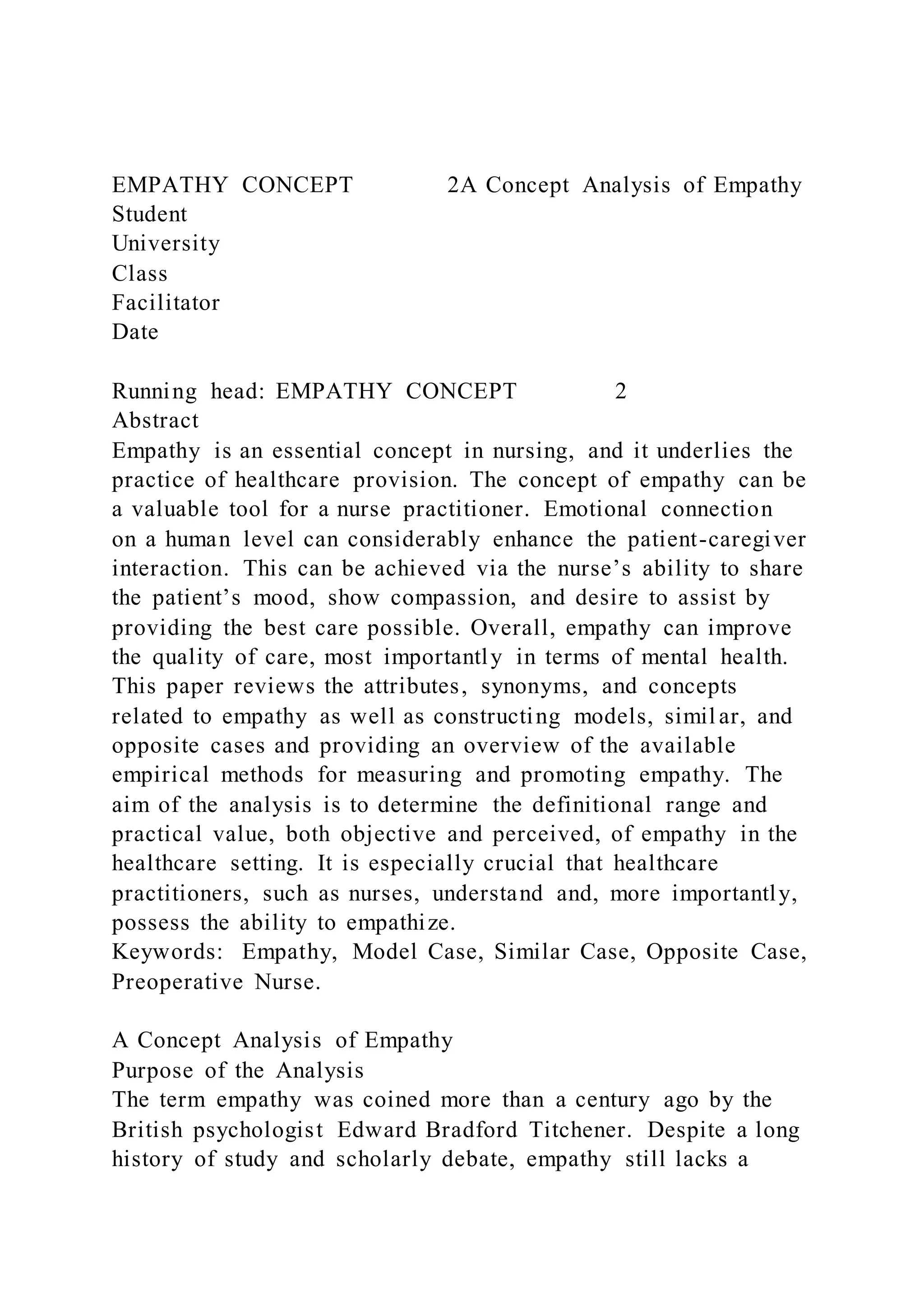 EMPATHY CONCEPT2A Concept Analysis of EmpathyStudentUniversi | DOCX