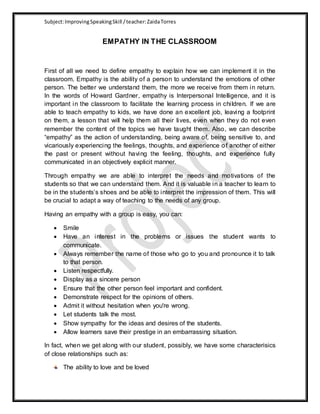Empathy in the classroom. | DOCX | Secondary Education | Education