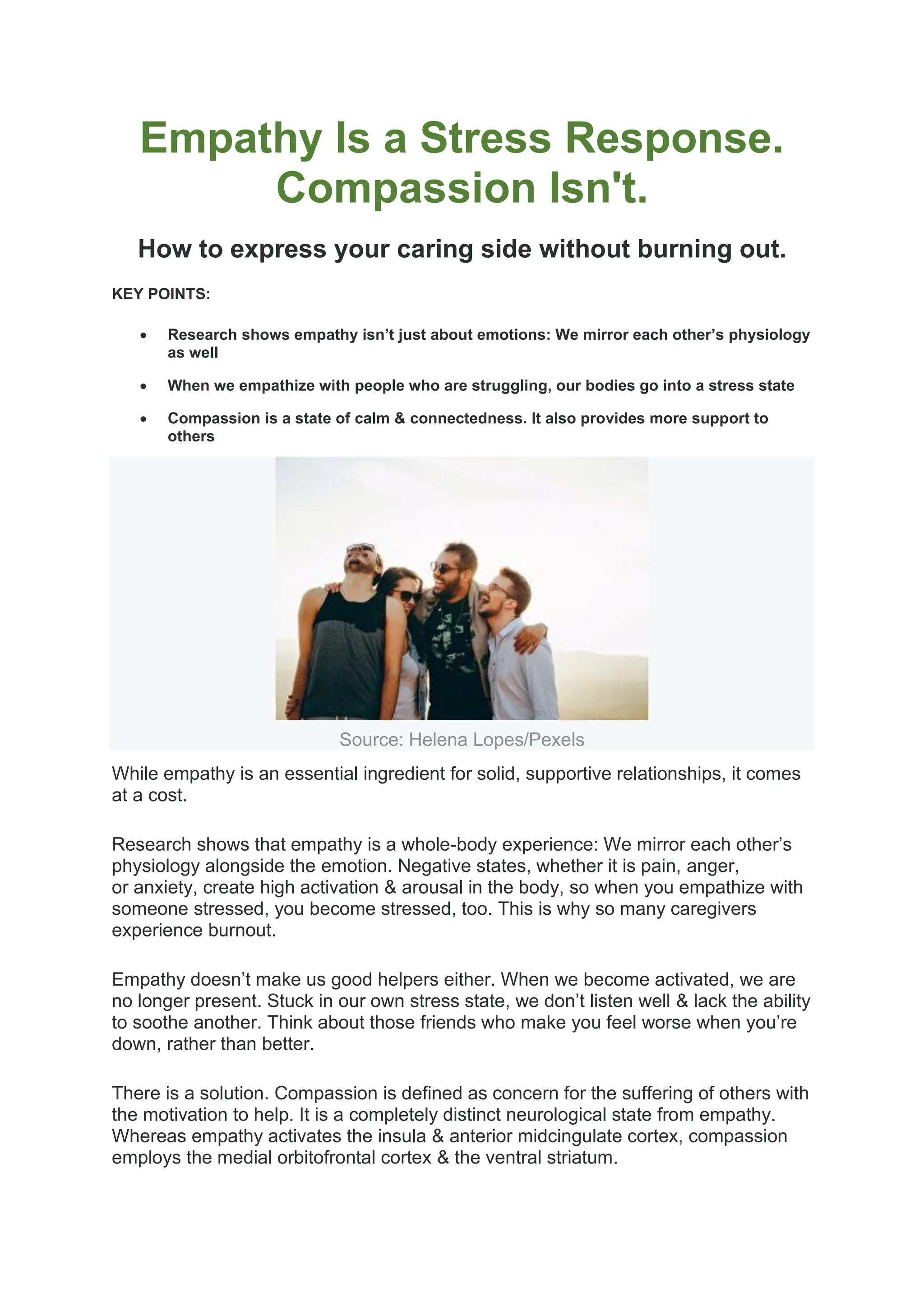 Empathy Is a Stress Response - Choose Compassion instead | PDF