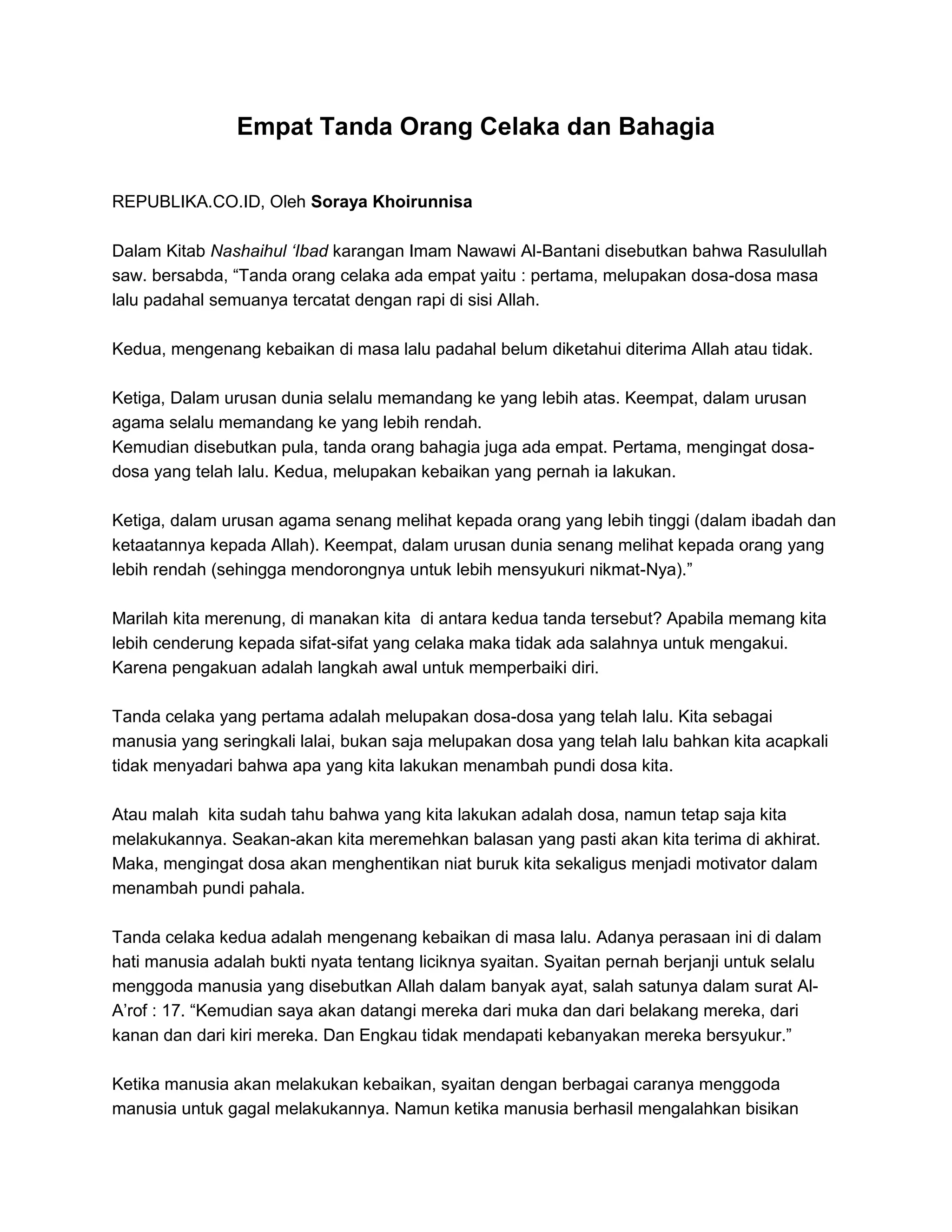 Empat tanda orang celaka dan bahagia | DOCX