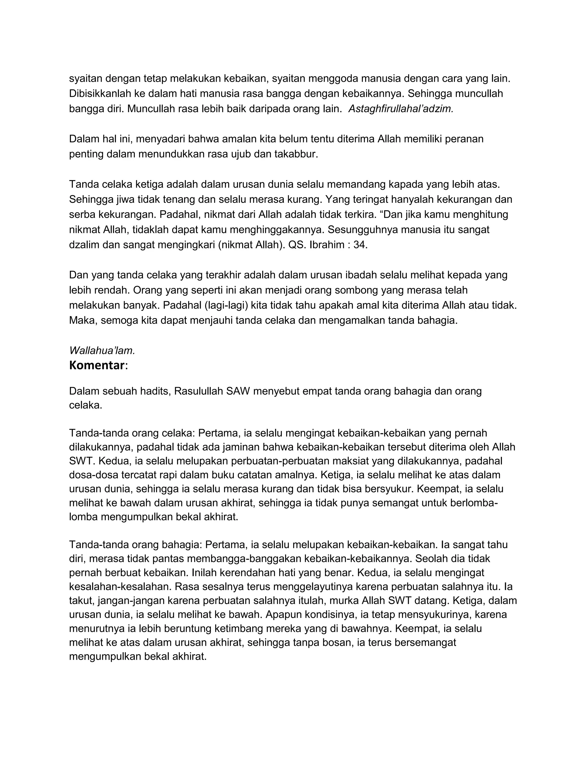 Empat tanda orang celaka dan bahagia | DOCX