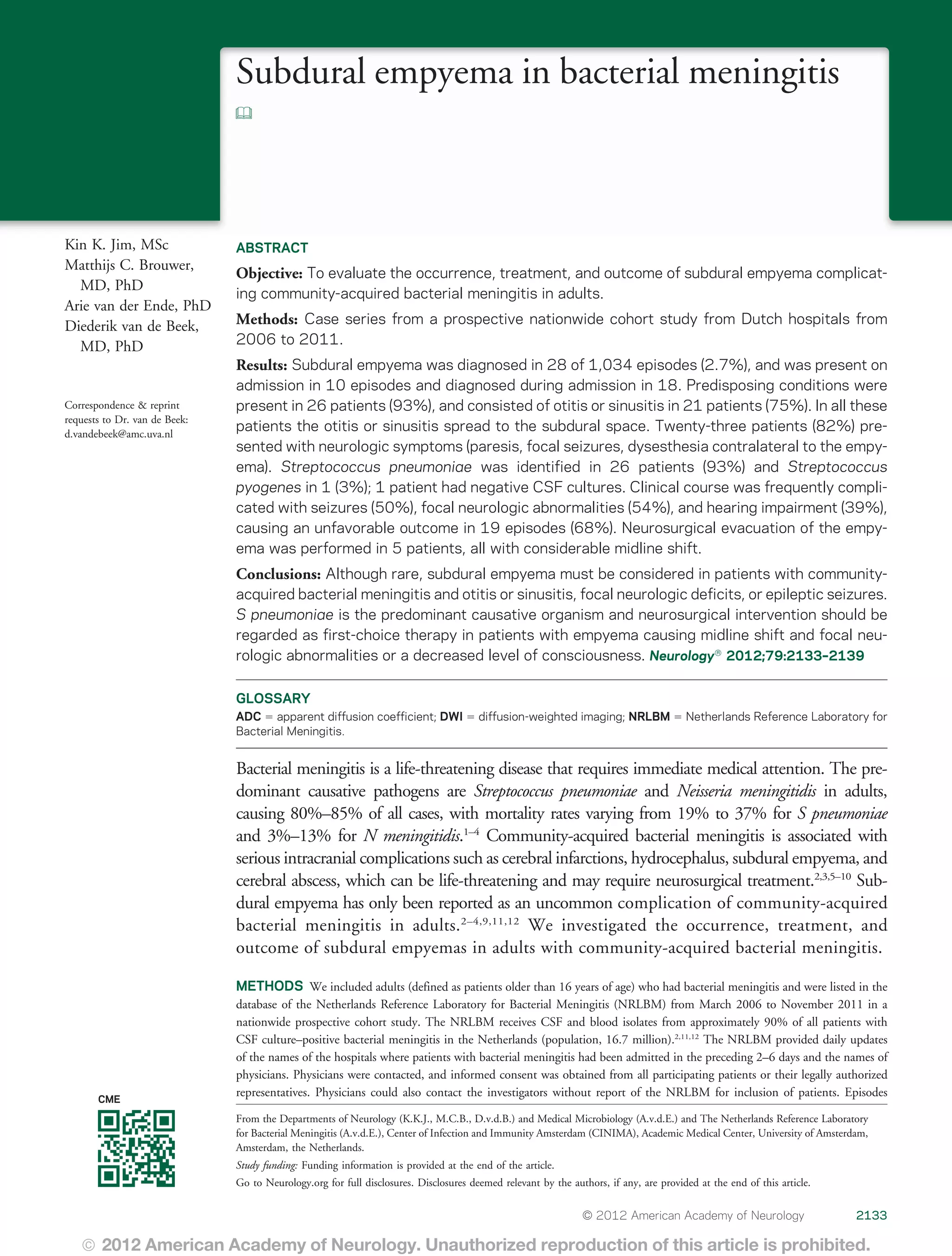 Empiema subdural en meningitis bacteriana aguda 2012 | PDF