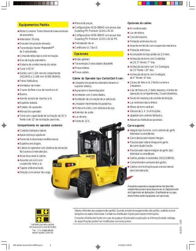 Folheto de especificação - Empilhadeira HYSTER H210-360HD