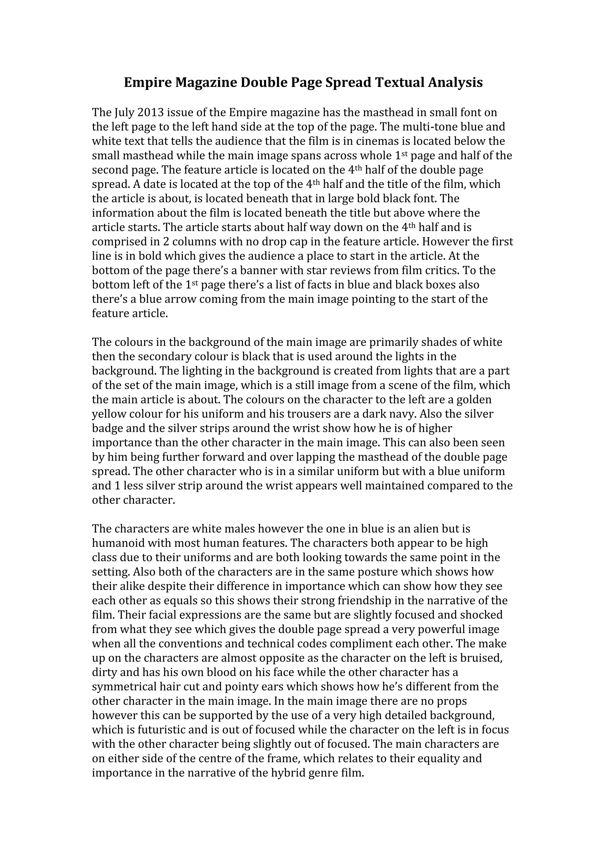 Empire Magazine Double Page Spread Textual Analysis | DOCX | Genres
