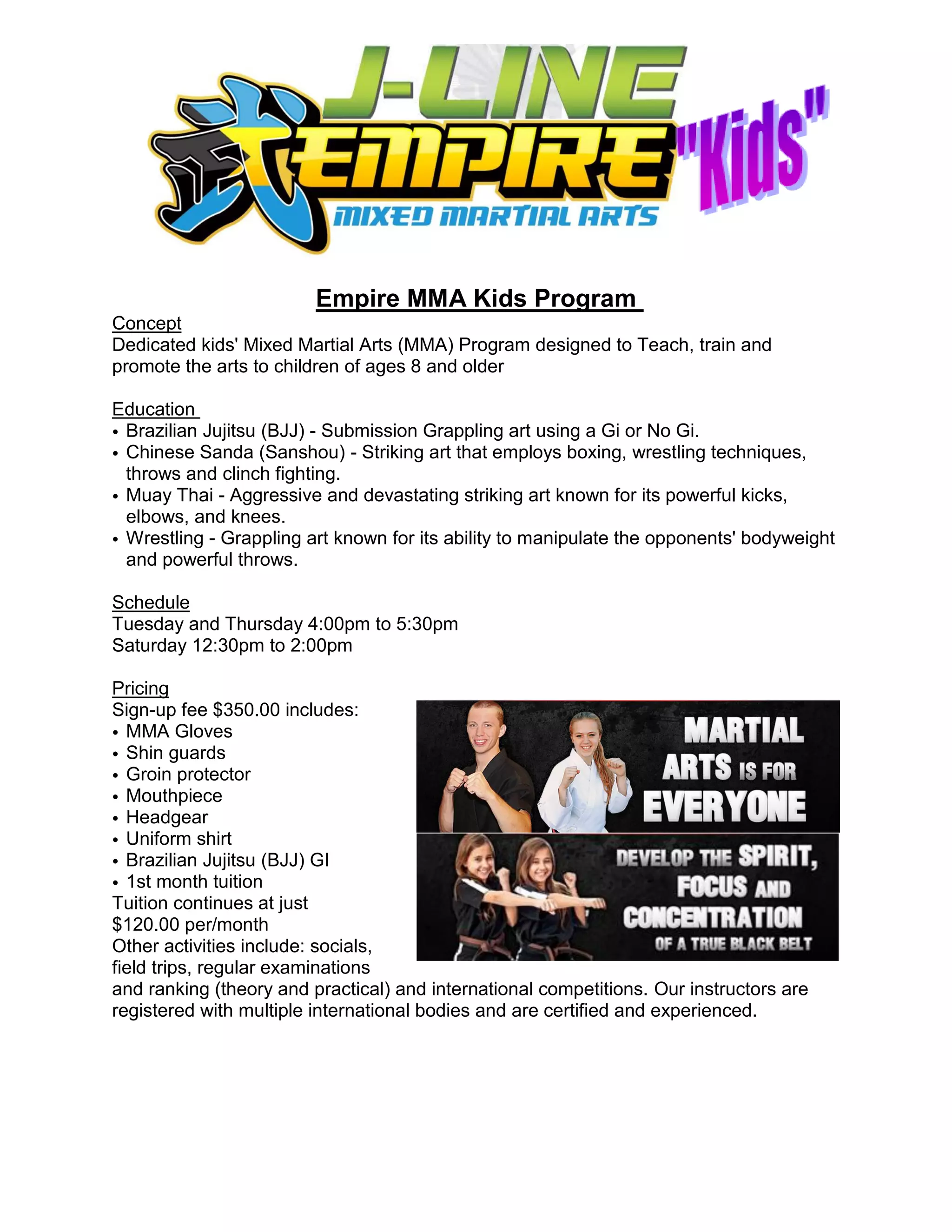 Empire mma j line kids program | PDF | Martial Arts | Sports