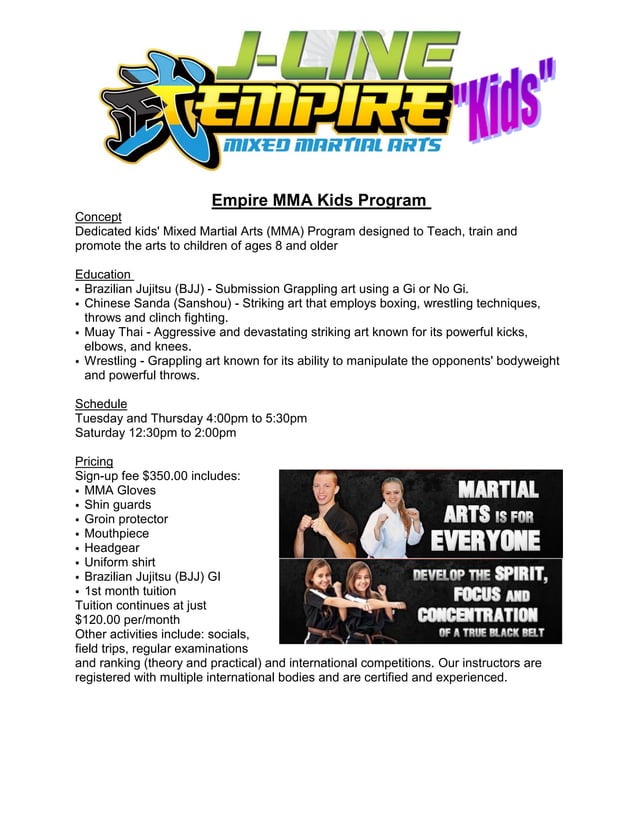 Empire mma j line kids program | PDF | Martial Arts | Sports