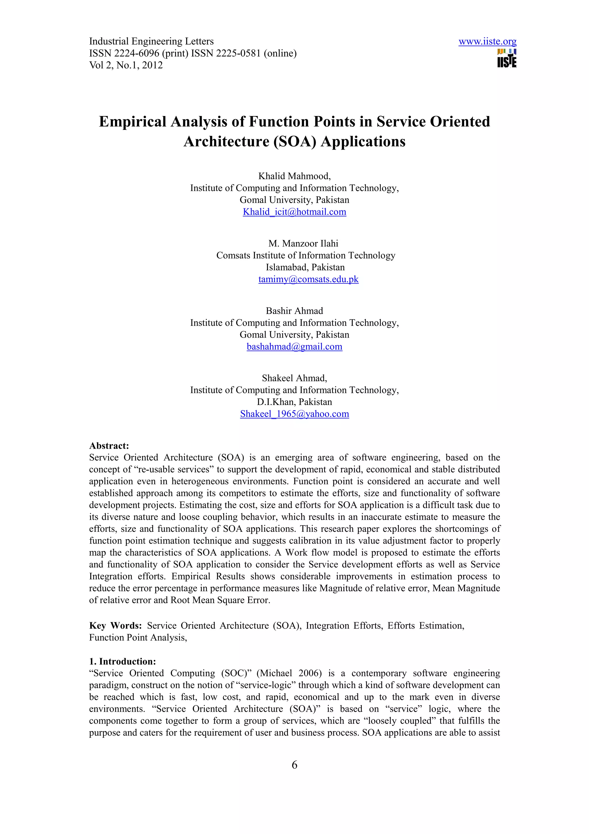 Empirical analysis of function points in service oriented architecture (soa) applications | PDF
