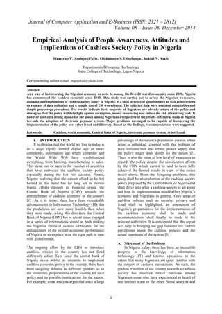 Empirical analysis of people awareness, attitudes and implications of cashless society policy in ...