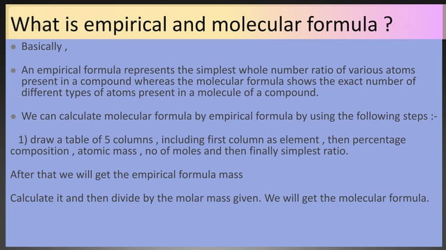 Empirical and molecular formula class 11 | PPTX