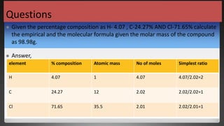 Empirical and molecular formula class 11 | PPTX