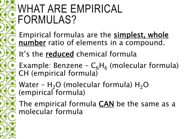 Empirical and molecular formulas | PPTX | Chemistry | Science