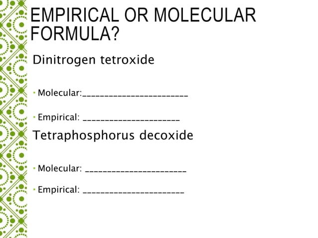 Empirical and molecular formulas | PPTX | Chemistry | Science