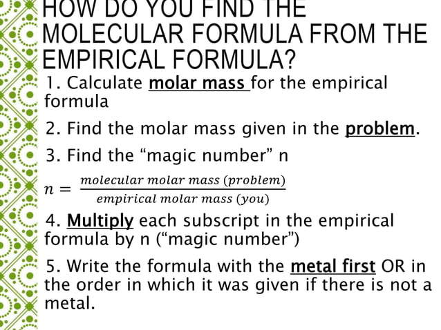 Empirical and molecular formulas | PPTX | Chemistry | Science