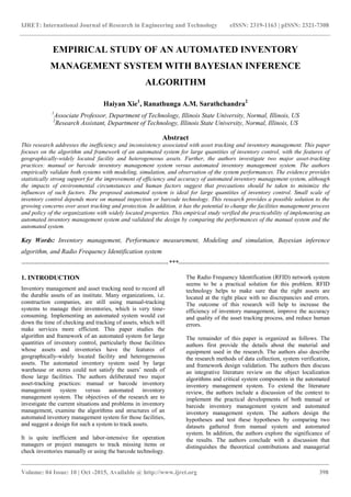 Empirical study of an automated inventory management system with bayesian inference algorithm ...