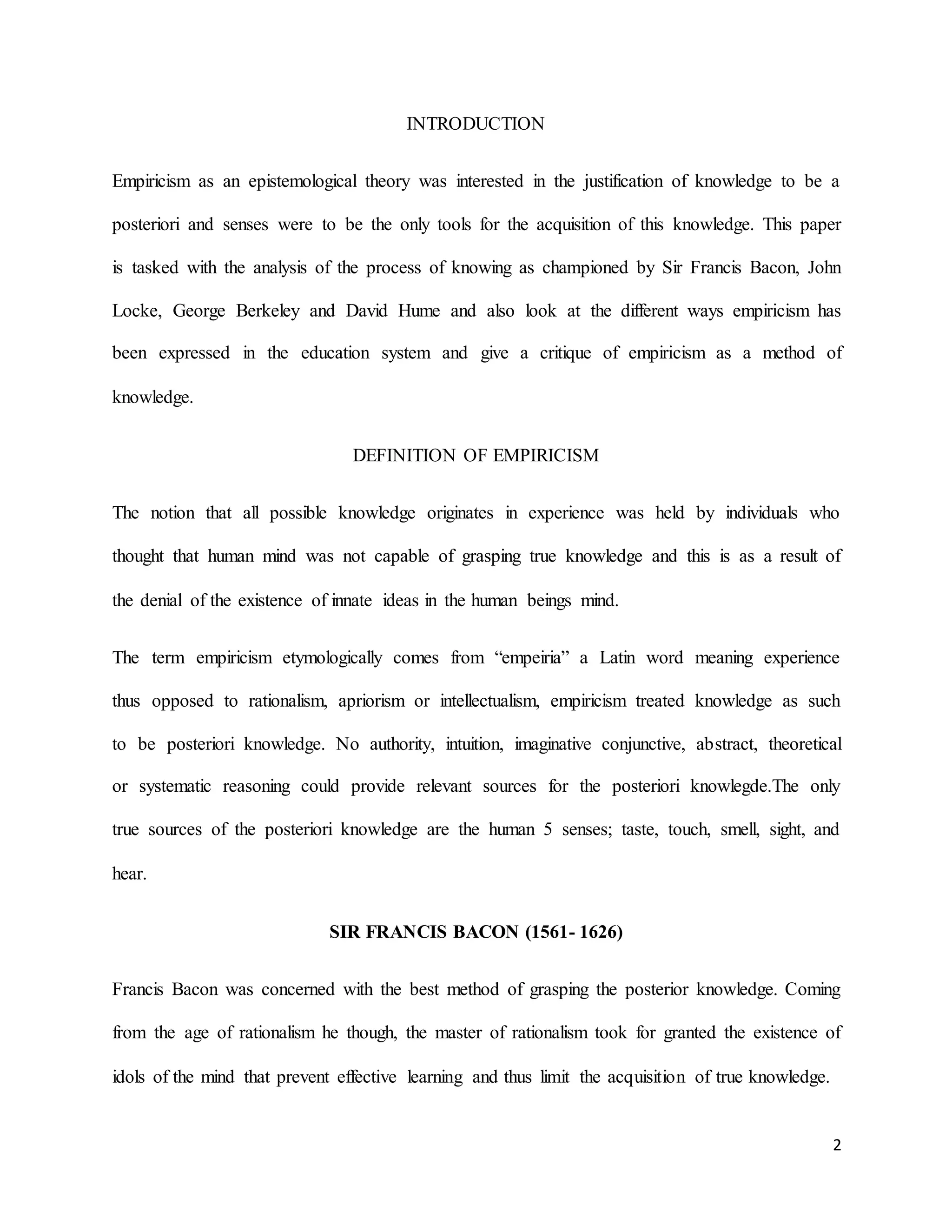 Empiricism as an epistemological theory | DOCX