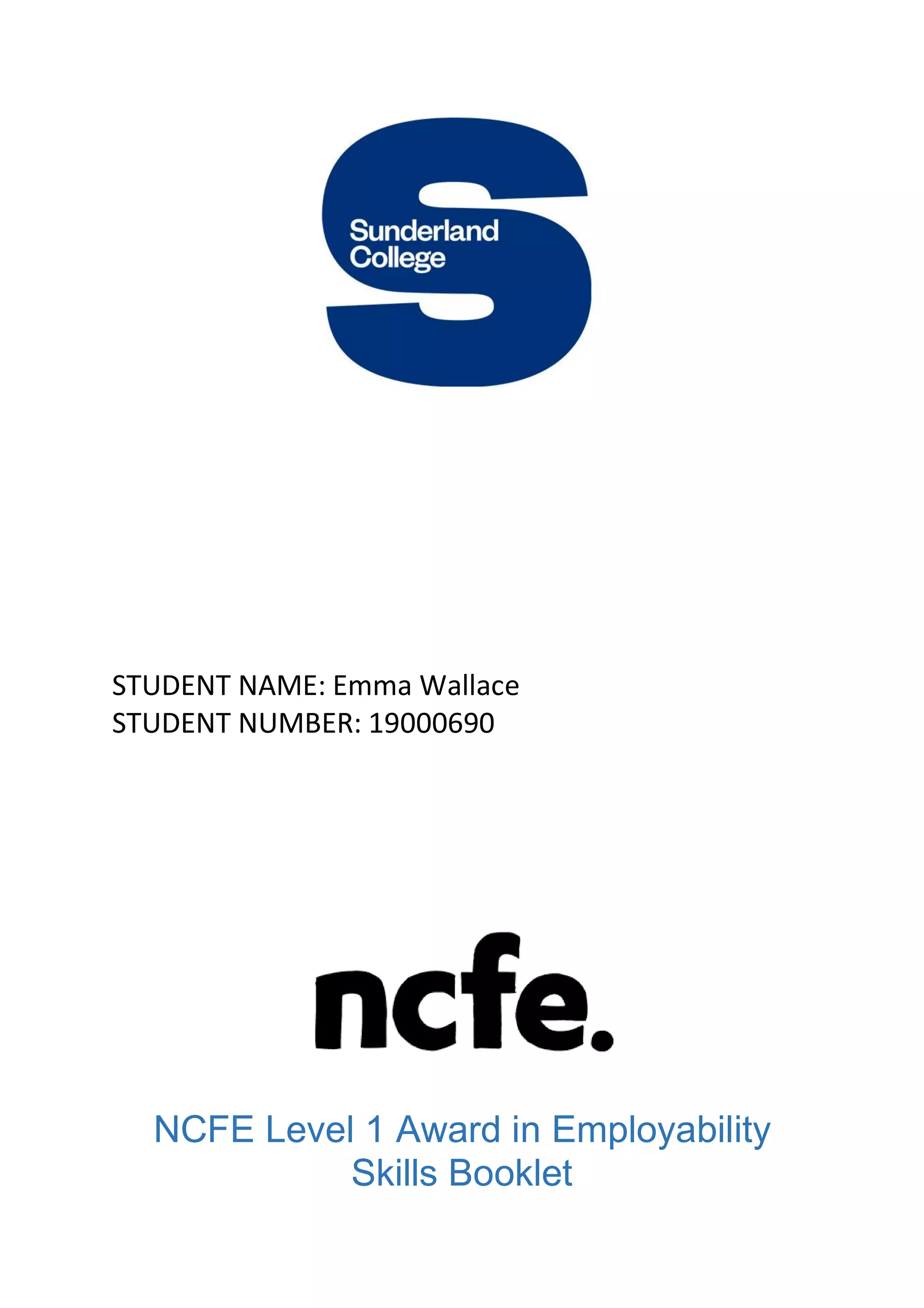 NCFE LEVEL 1 AWARD IN EMPLOYABILITY SKILLS BOOKLET | PDF