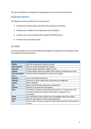 NCFE LEVEL 1 AWARD IN EMPLOYABILITY SKILLS BOOKLET | PDF
