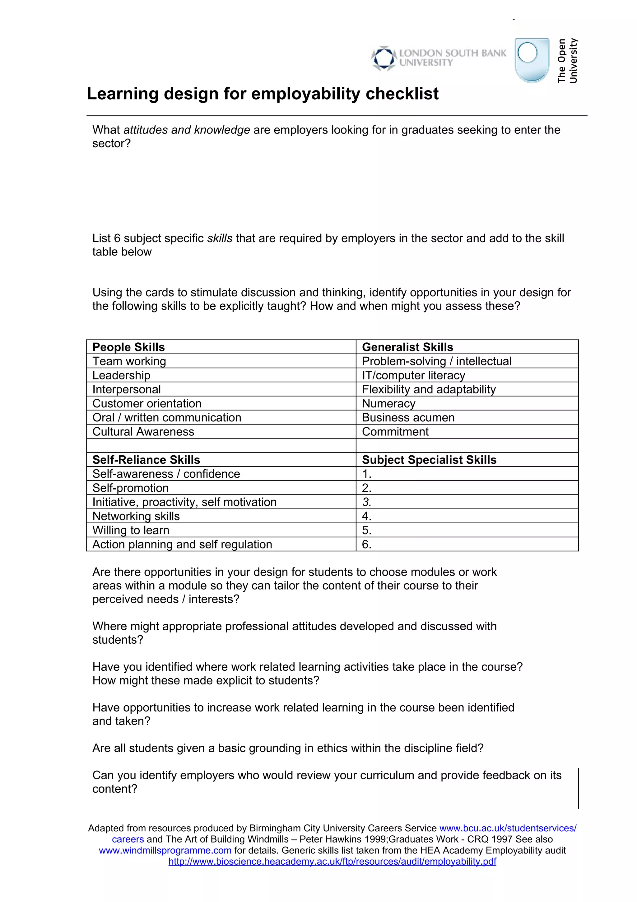 Employability checklist | DOC