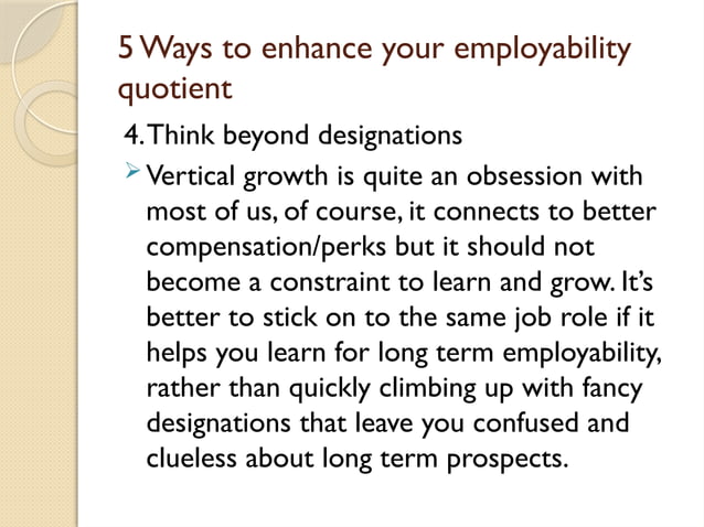 EMPLOYABILITY QUOTIENT. career development activities pptx | PPTX