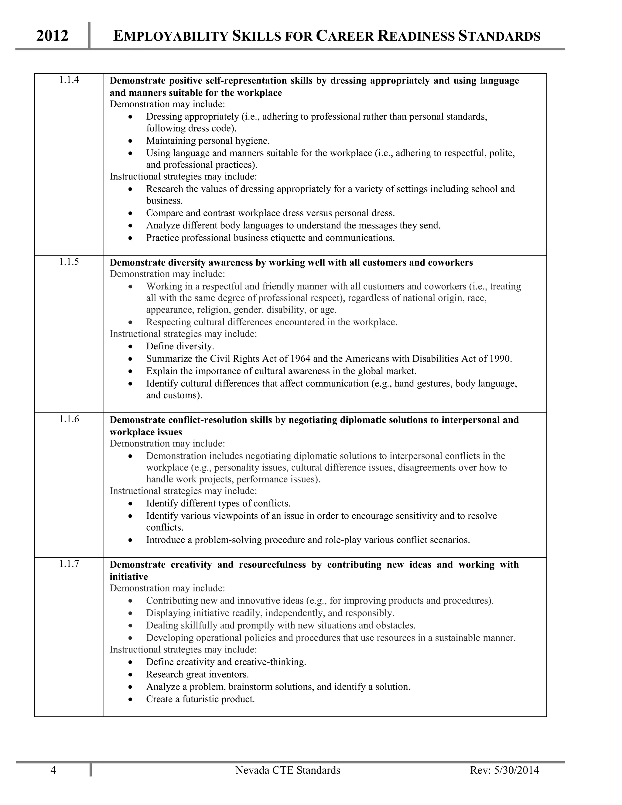 Employability skills for career readiness standards (6.5.2014) | PDF ...