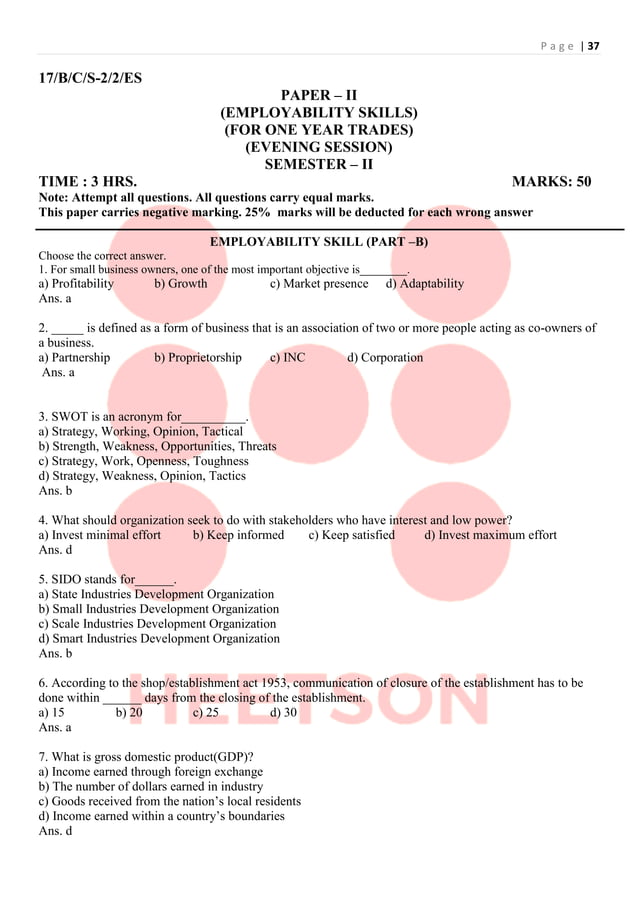 Employability Skills Practice Set for ITI | PDF