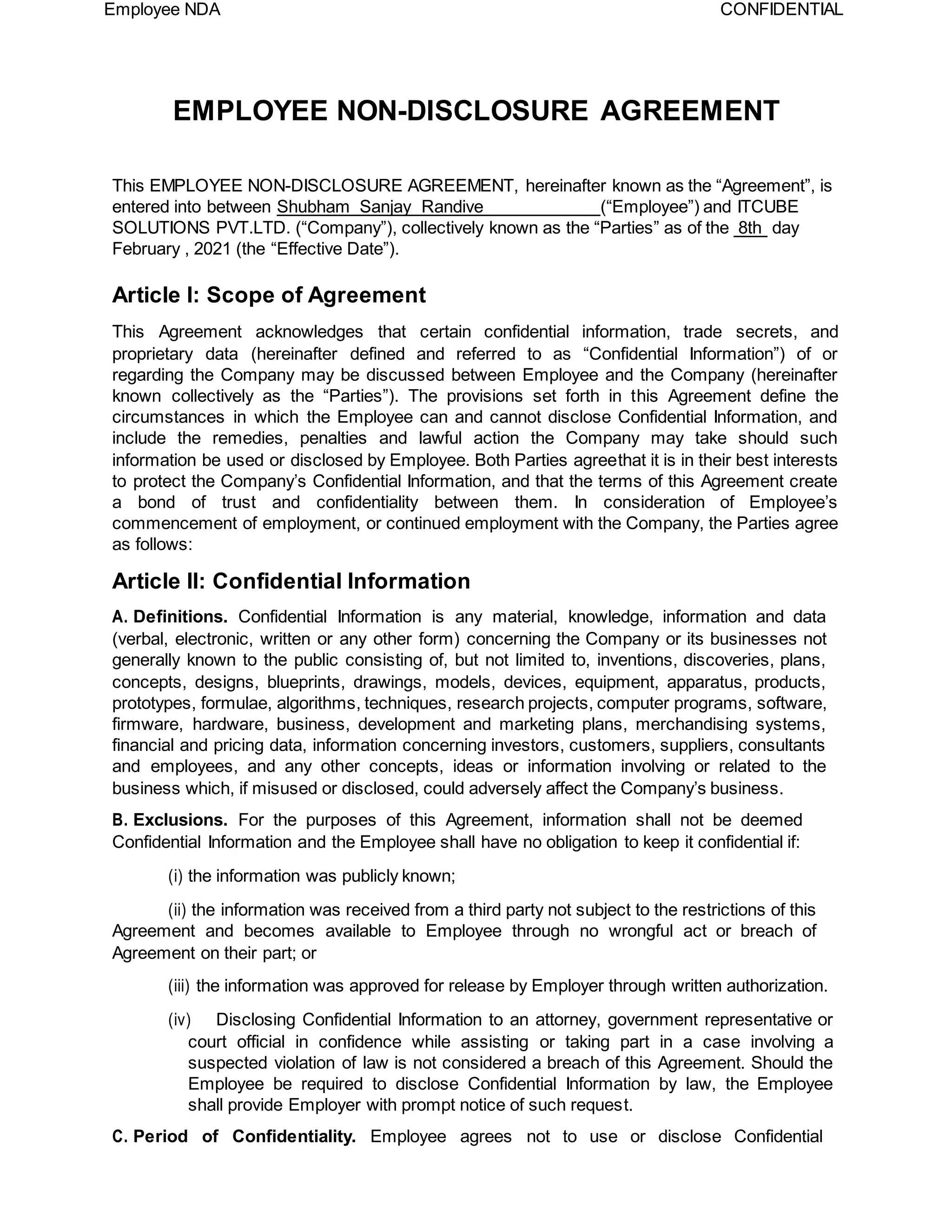 Employee non-disclosure-agreement-nda | DOCX