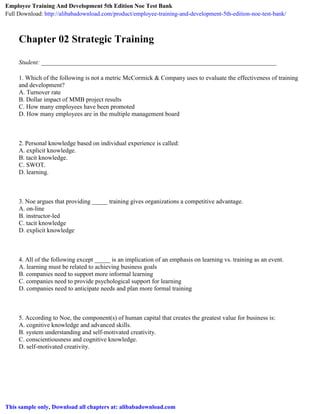 Employee Training And Development 5th Edition Noe Test Bank | PDF