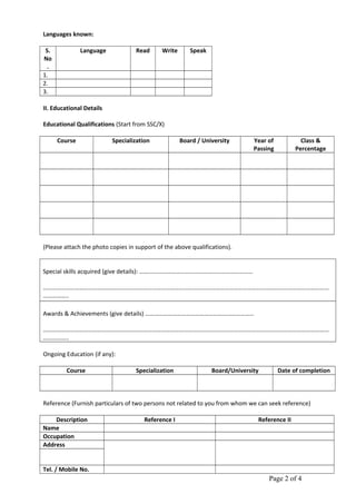 Employee application form | DOC