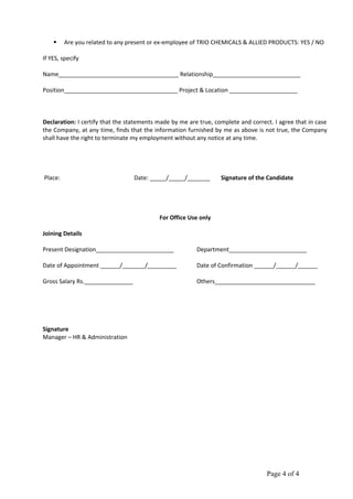 Employee application form | DOC