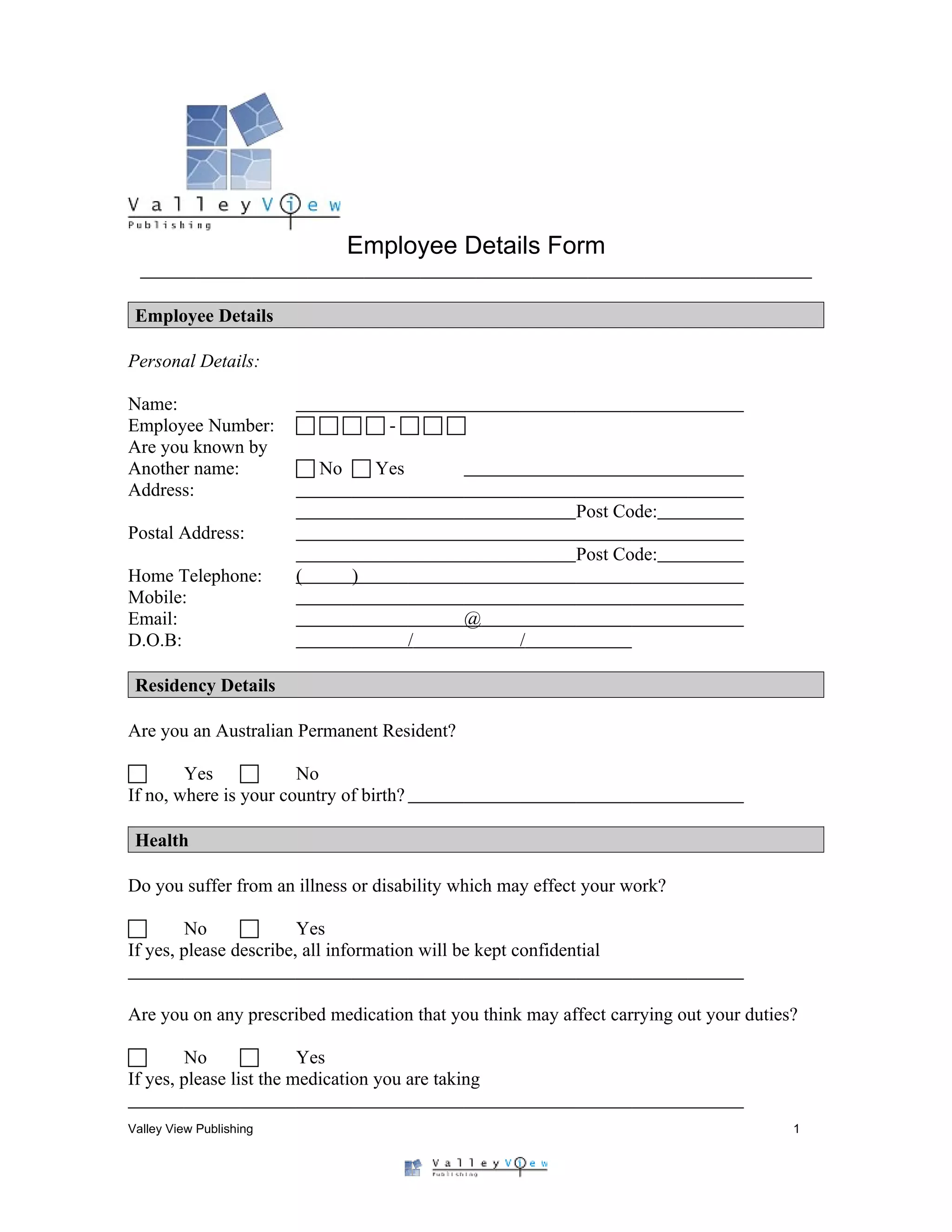 Employee Details Form | DOC