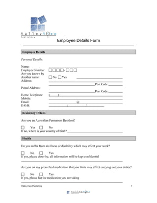 Employee Information Form Pdf