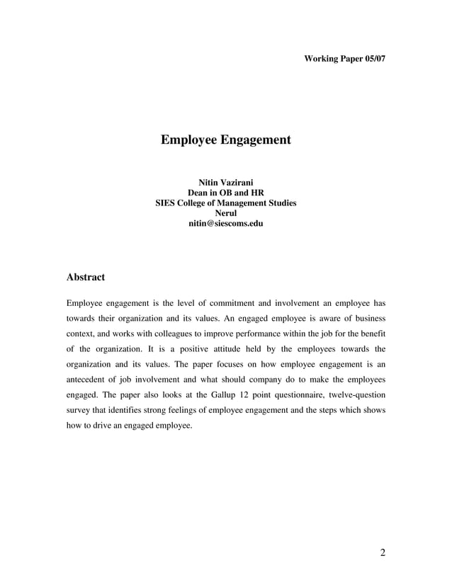Employee Engagement Working Paper | PDF
