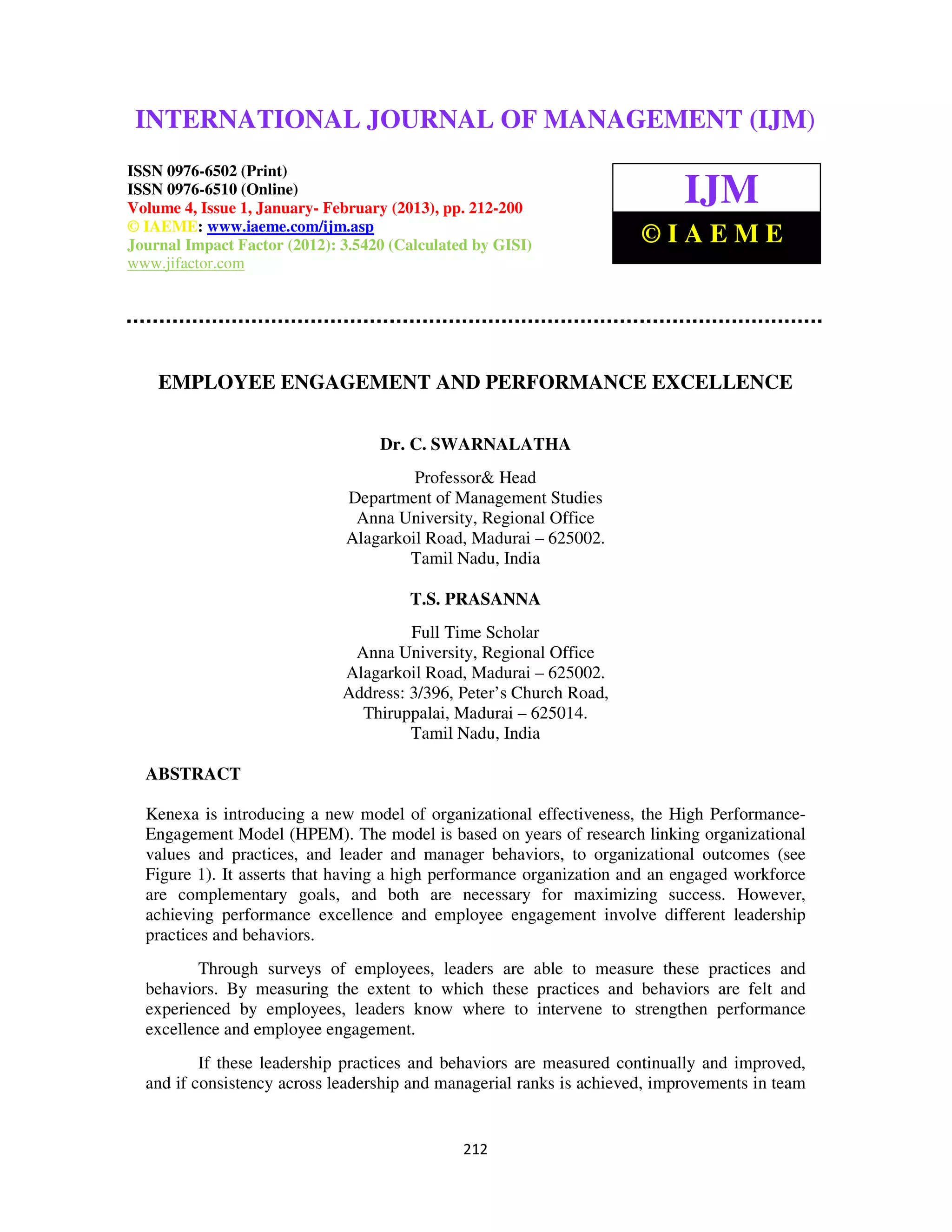 Employee engagement and performance excellence | PDF