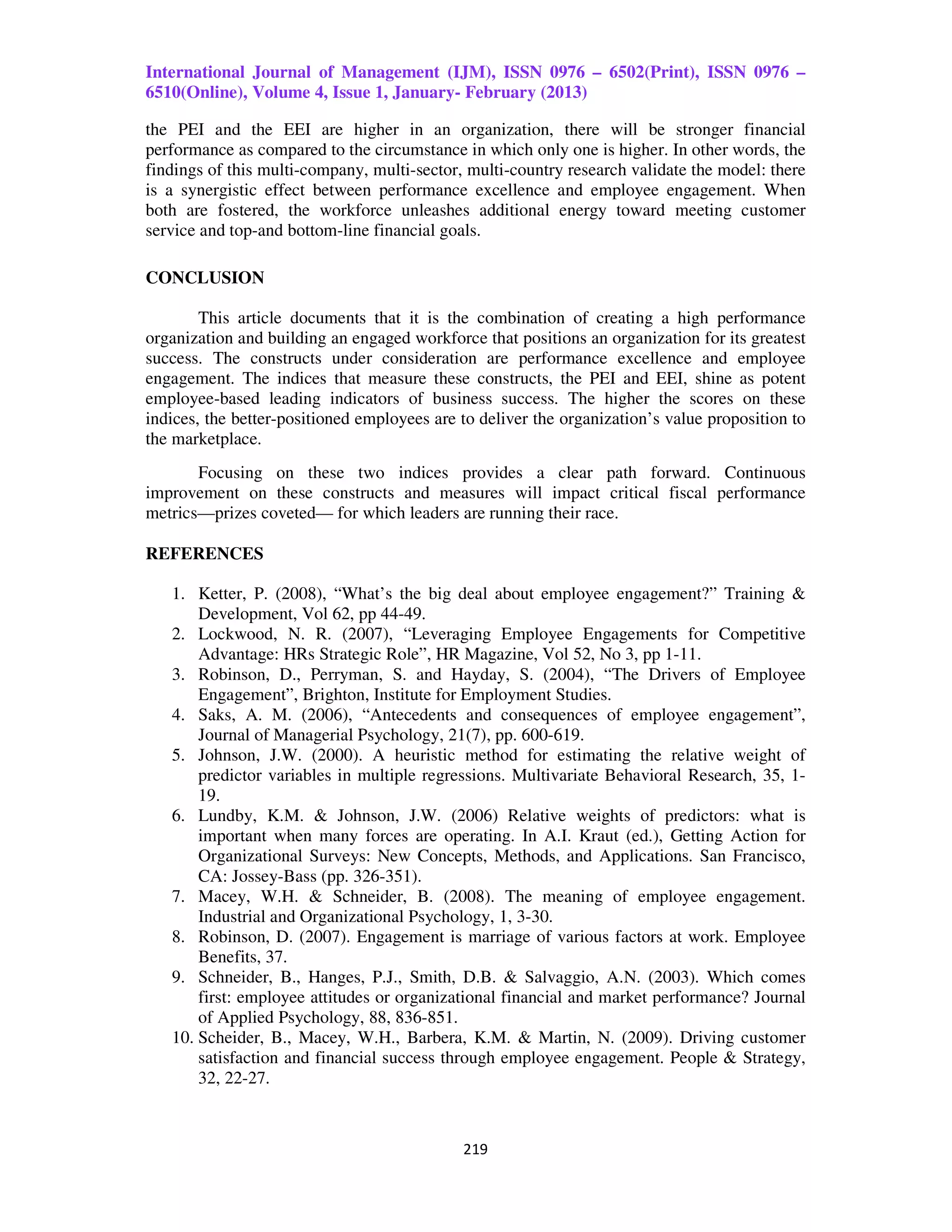 Employee engagement and performance excellence | PDF