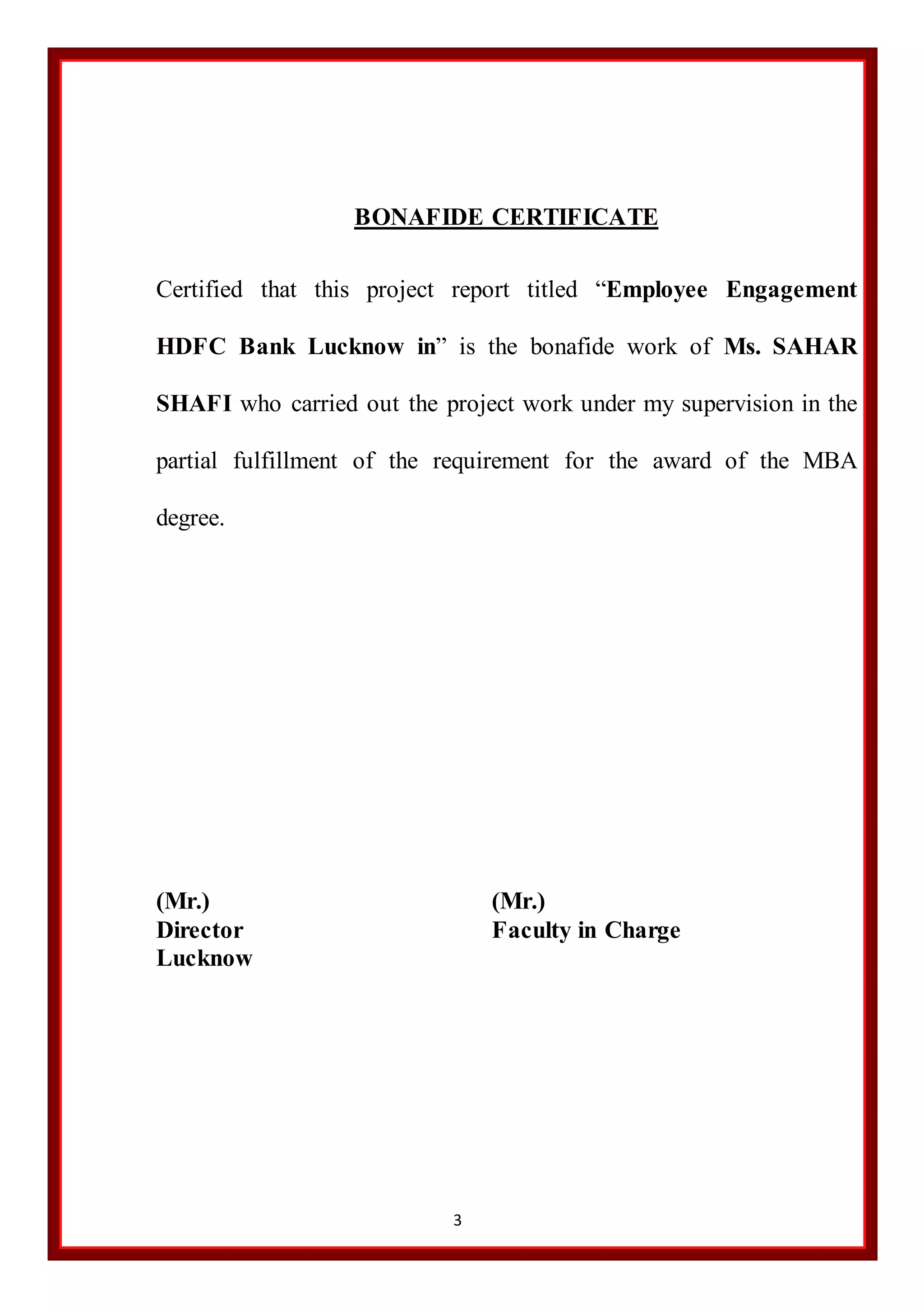 Employee engagement hdfc bank | DOCX