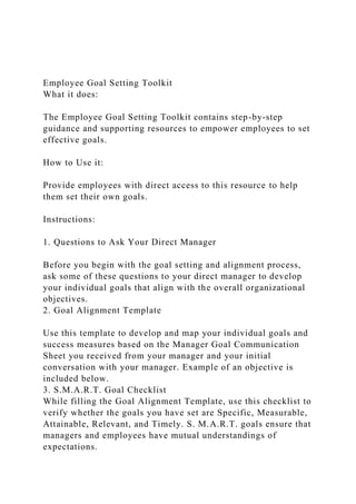 Employee Goal Setting ToolkitWhat it doesThe Employee Goa.docx