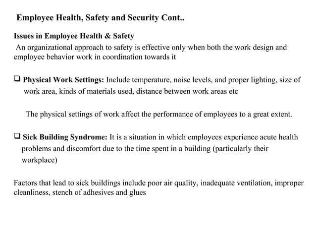 Employee health, safety and security | PPT | Injuries | Diseases and ...