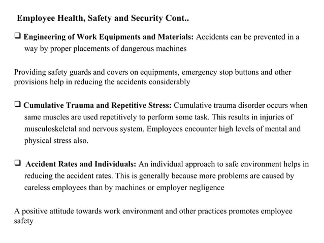 Employee health, safety and security | PPT | Injuries | Diseases and ...