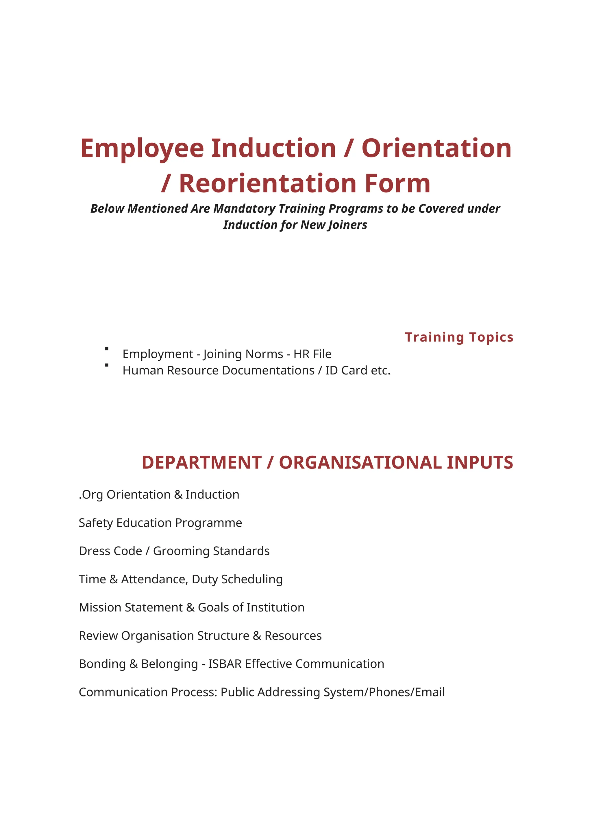 Employee Induction.docx hospital for quality | DOCX