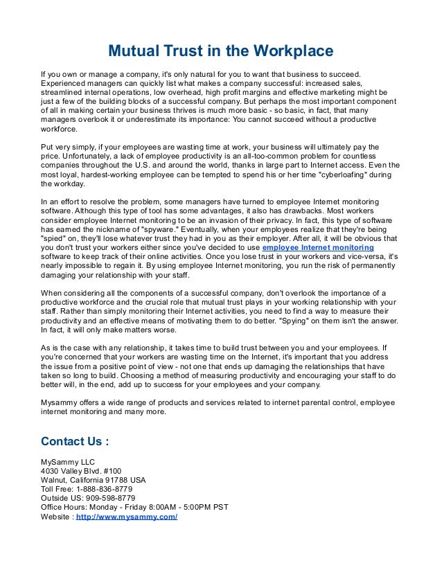 Mutual Trust in the Workplace