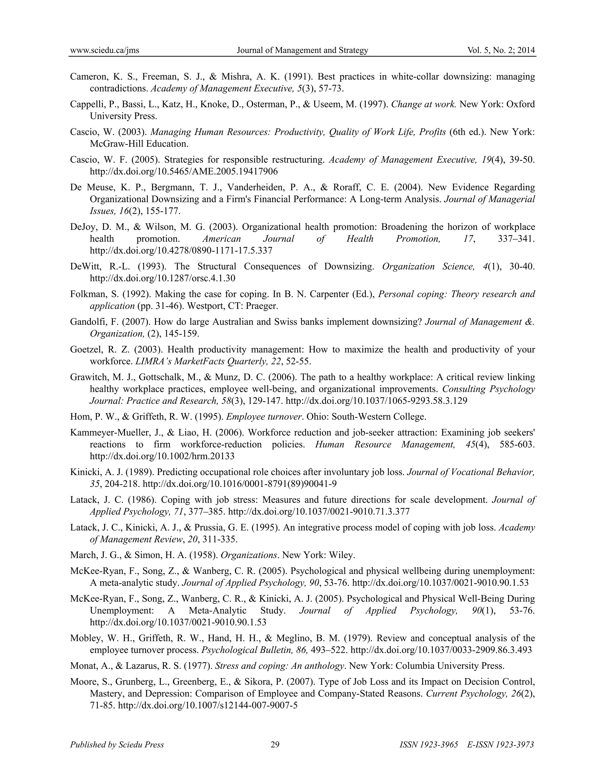 Employee layoffs journal of management and strategy | PDF